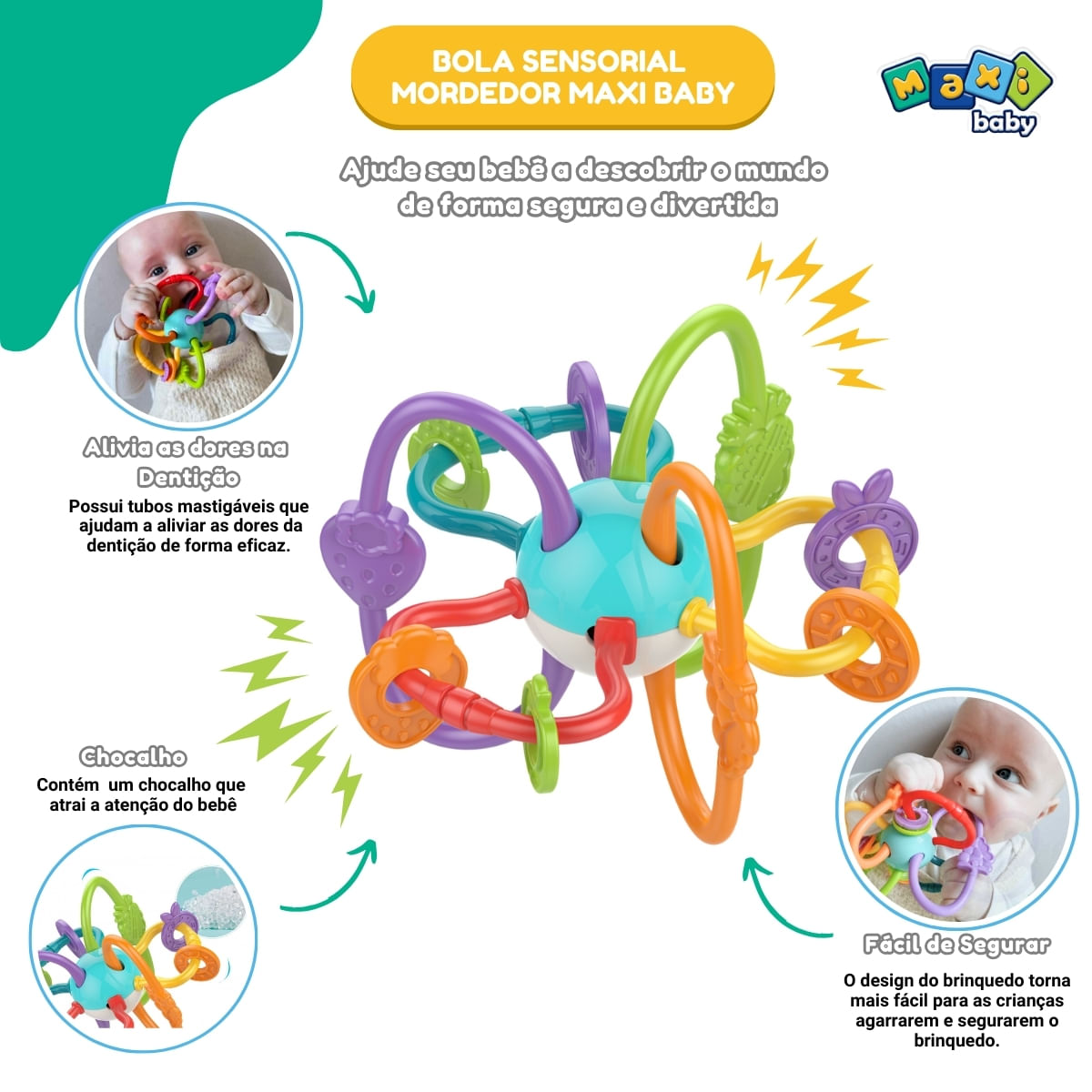 Chocalho Mordedor Bebê Brinquedo Sensorial Joy Maxi Baby
