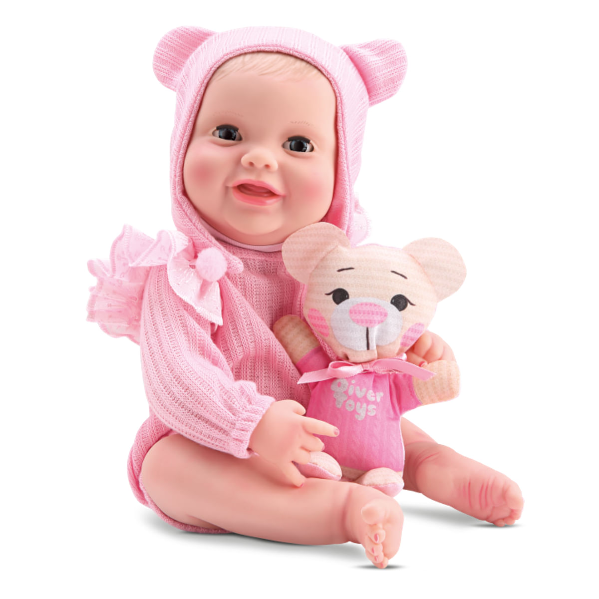 Boneca Newborn Collection com Chupeta e Body Rosa Divertoys